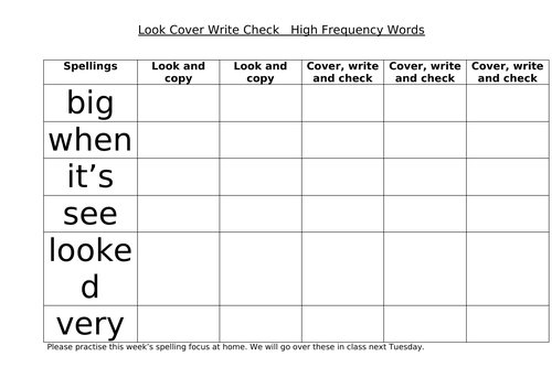 All High Frequency words as Look Cover Write Check sheets | Teaching ...