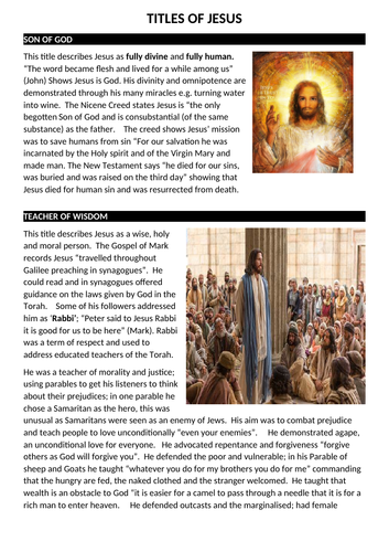 PERSON OF JESUS REVISION | Teaching Resources