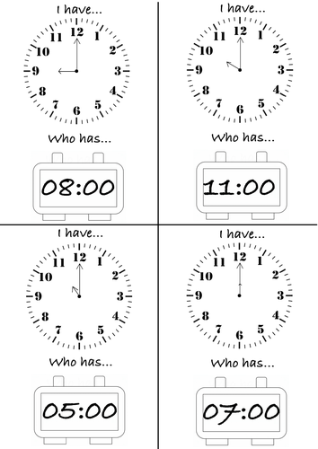 I have…, who has… maths o’clock card game | Teaching Resources