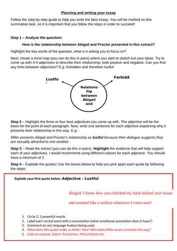 IGCSE Literature: "The Crucible" Essay Practice | Teaching Resources