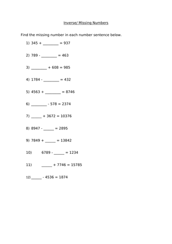 Year 5 Four Operations - Addition and Subtraction Missing Number ...