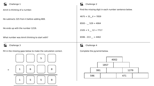 Year 5 Four Operations - Addition and Subtraction Missing Number ...
