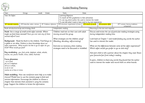 Guided Reading Plan - Big Cat-On Safari | Teaching Resources