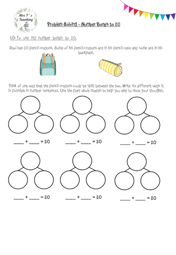 Number Bonds 20 Problem Solving Challenge 1 | Teaching Resources