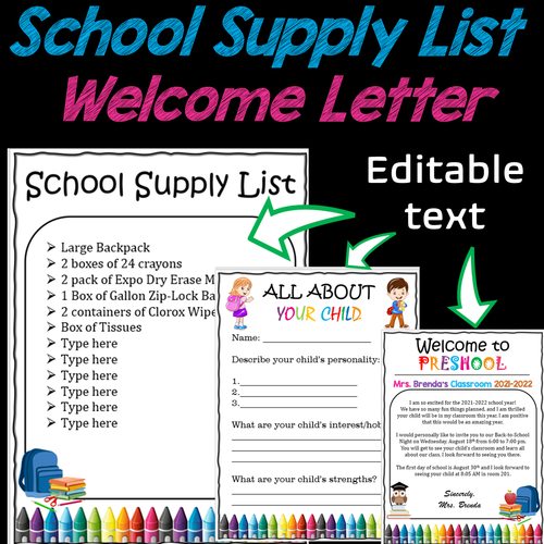 Welcome Letter, Meet the Teacher Template EDITABLE, Supply List | Back ...