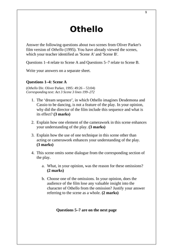 Oliver Parker's 'Othello' (1995) - senior analysis exercise | Teaching ...