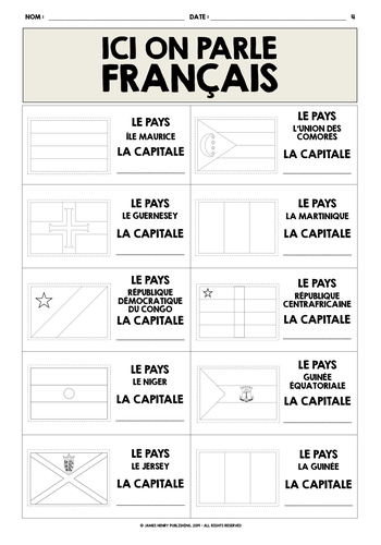 FRENCH-SPEAKING COUNTRIES FLAGS LABEL & COLOUR | Teaching Resources