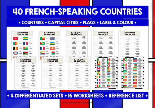 FRENCH-SPEAKING COUNTRIES FLAGS LABEL & COLOUR | Teaching Resources