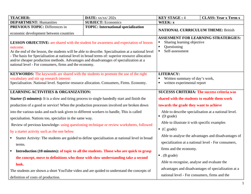 International specialisation Lesson Plan IGCSE Economics | Teaching ...