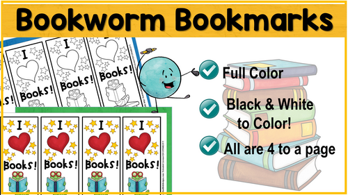 Bookworm Bookmarks to Color - Color and B&W Reading Bookmarks ...
