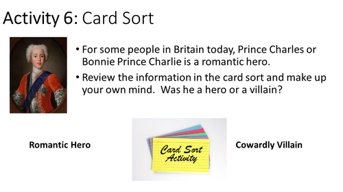 Card Sort - Was Bonnie Prince Charlie a Hero or a Villain? | Teaching ...