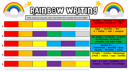 Spanish Rainbow Writing Worksheet | Teaching Resources