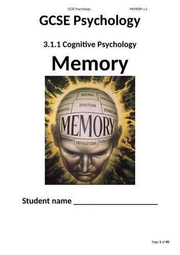 AQA GCSE Psychology MEMORY | Teaching Resources AQA GCSE Psychology MEMORY | Teaching Resources