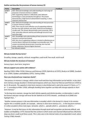 AQA GCSE Psychology MEMORY | Teaching Resources