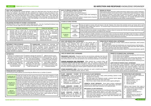 BIO | B3 INFECTION & RESPONSE (A3 KNOWLEDGE ORGANISER) | Teaching Resources