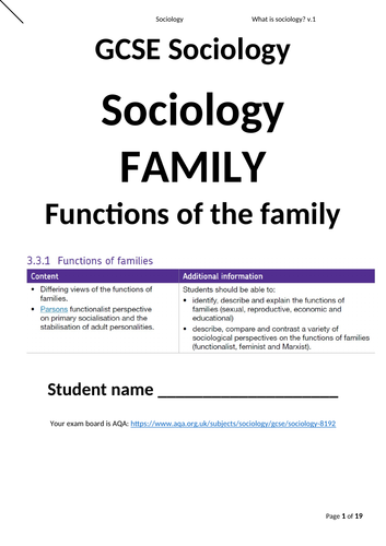 AQA GCSE Sociology FAMILY | Teaching Resources