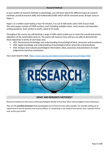 AQA GCSE Psychology RESEARCH METHODS | Teaching Resources