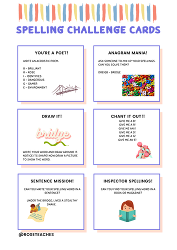 Spelling challenge cards | Teaching Resources