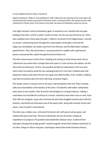 Approaching Unseen Prose AQA English Literature Rebecca Du Maurier ...