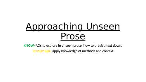 Approaching Unseen Prose AQA English Literature Rebecca Du Maurier ...