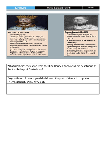 Thomas Becket/ Henry II Murder Mystery | Teaching Resources