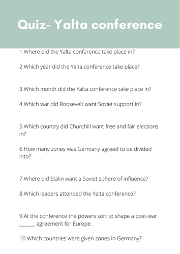 Yalta conference Quiz / History A level/ The Cold War | Teaching Resources
