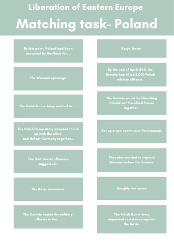 Liberation of Poland / Matching task / History A level / The Cold war ...