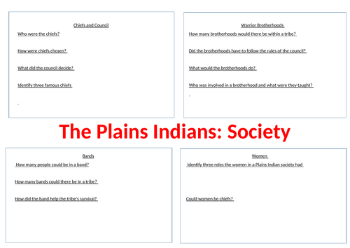 Edexcel 9-1 Lesson 2 The Plains Indian Society | Teaching Resources