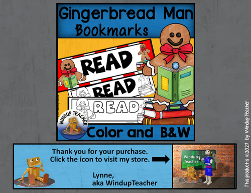 Gingerbread Man READ Bookmarks | Color and B&W | Teaching Resources