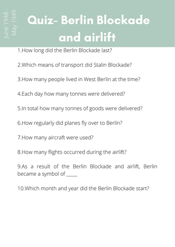 Berlin Blockade and airlift / Quiz / History A level / The Cold War ...