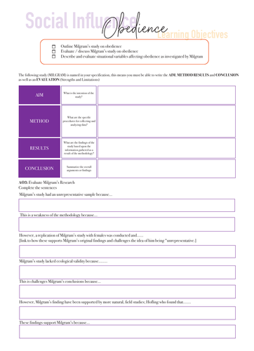 AQA A Level Psychology: Social Influence - Obedience Resources ...