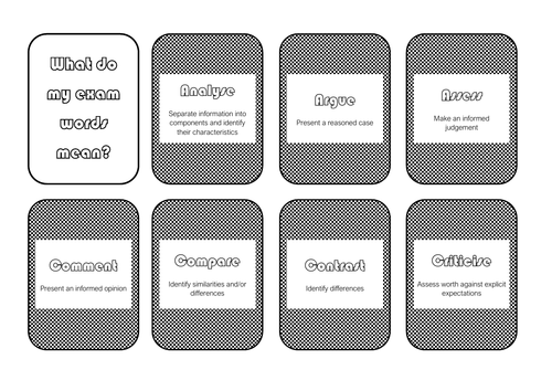 Exam Command Words Reference Cards | Teaching Resources