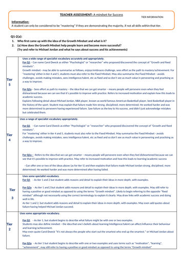 PSHE Mindset Assessment & Assessment Resources - Yr7 | Teaching Resources
