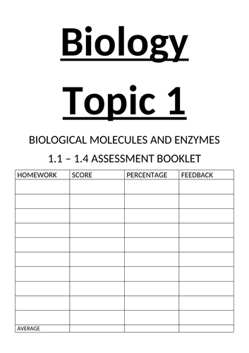 AS Topic 1 Biological Molecules 1.1 - 1.4 Biological Molecules and ...