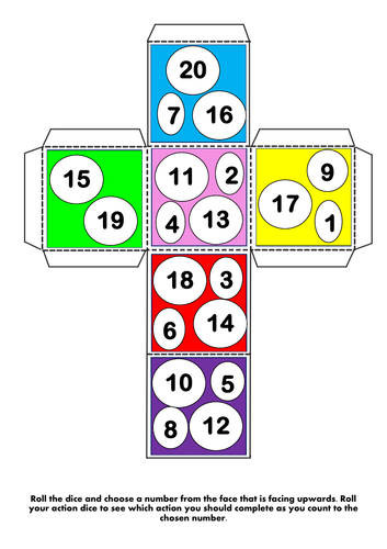 Counting to 10/20 with action dice set | Teaching Resources