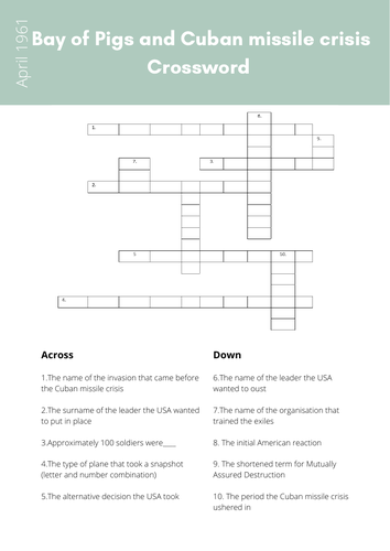 Bay of Pigs and Cuban missile crisis / Crossword / History A level ...