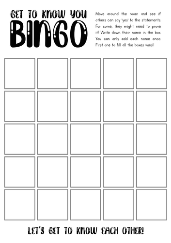 Get to know you BINGO- new class activity | Teaching Resources