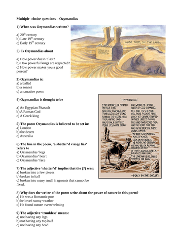OZYMANDIAS MULTIPLE-CHOICE QUIZ | Teaching Resources