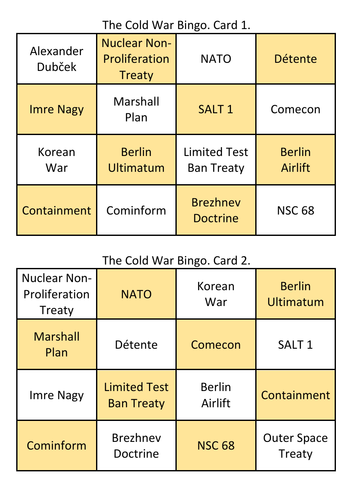 Cold War Bingo | Teaching Resources