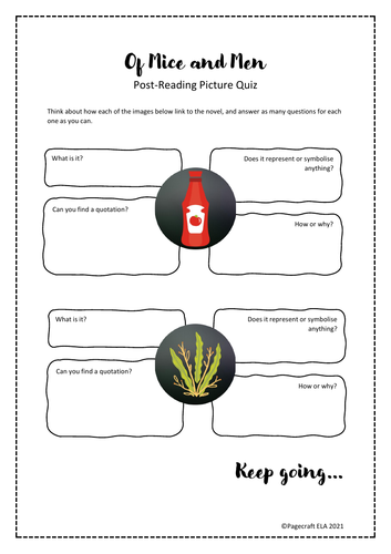Of Mice and Men | Post-Reading Picture Quiz | Printable and Editable ...