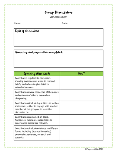 Group Discussion Self Assessment | Evaluation and Reflection | Two ...