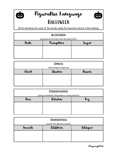 Halloween | Figurative Language | EDITABLE Differentiated Practice and ...