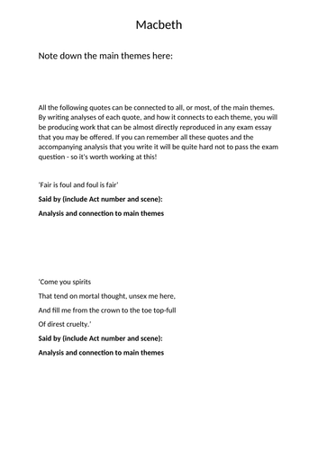 Macbeth Quotes ppt quiz and worksheet | Teaching Resources
