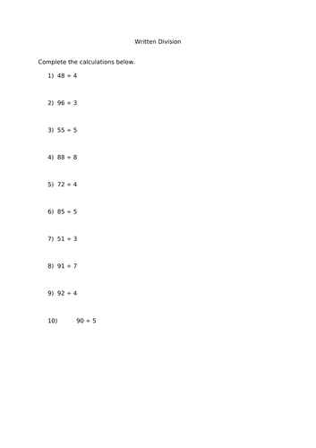 Written Division (2-digit by 1-digit with no remainders) Worksheets ...
