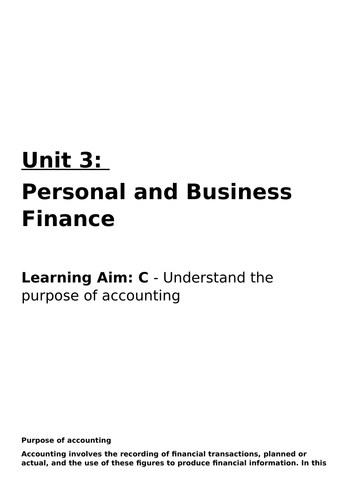 Unit 3 - Personal and Business Finance - LAC Student Booklet | Teaching ...