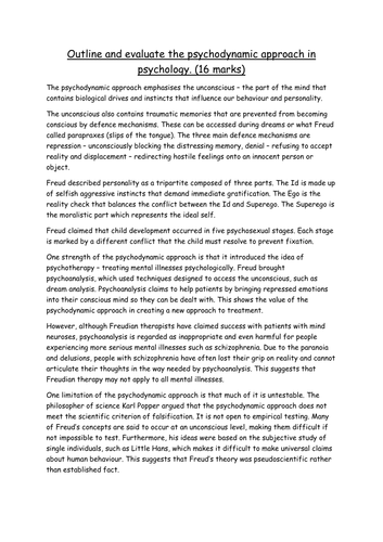 AQA A-level Psychology - The Psychodynamic Approach 16 marker ... AQA A-level Psychology - The Psychodynamic Approach 16 marker ...