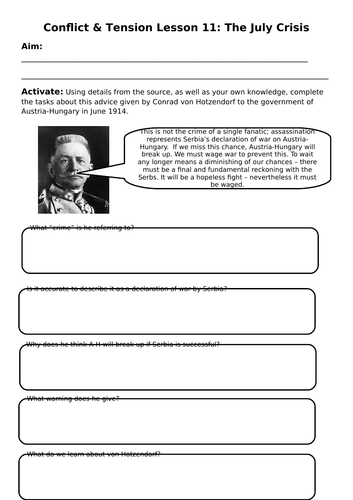 Conflict & Tension Lesson 11: The July Crisis | Teaching Resources Conflict & Tension Lesson 11: The July Crisis | Teaching Resources