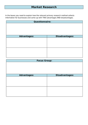 Market Research Worksheet - GCSE (9-1) Business | Teaching Resources