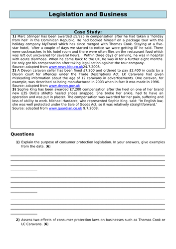 Business Legislation Worksheet - GCSE (9-1) Business | Teaching Resources