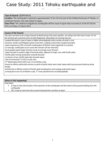AQA A Level Physical Geography Hazards | Teaching Resources